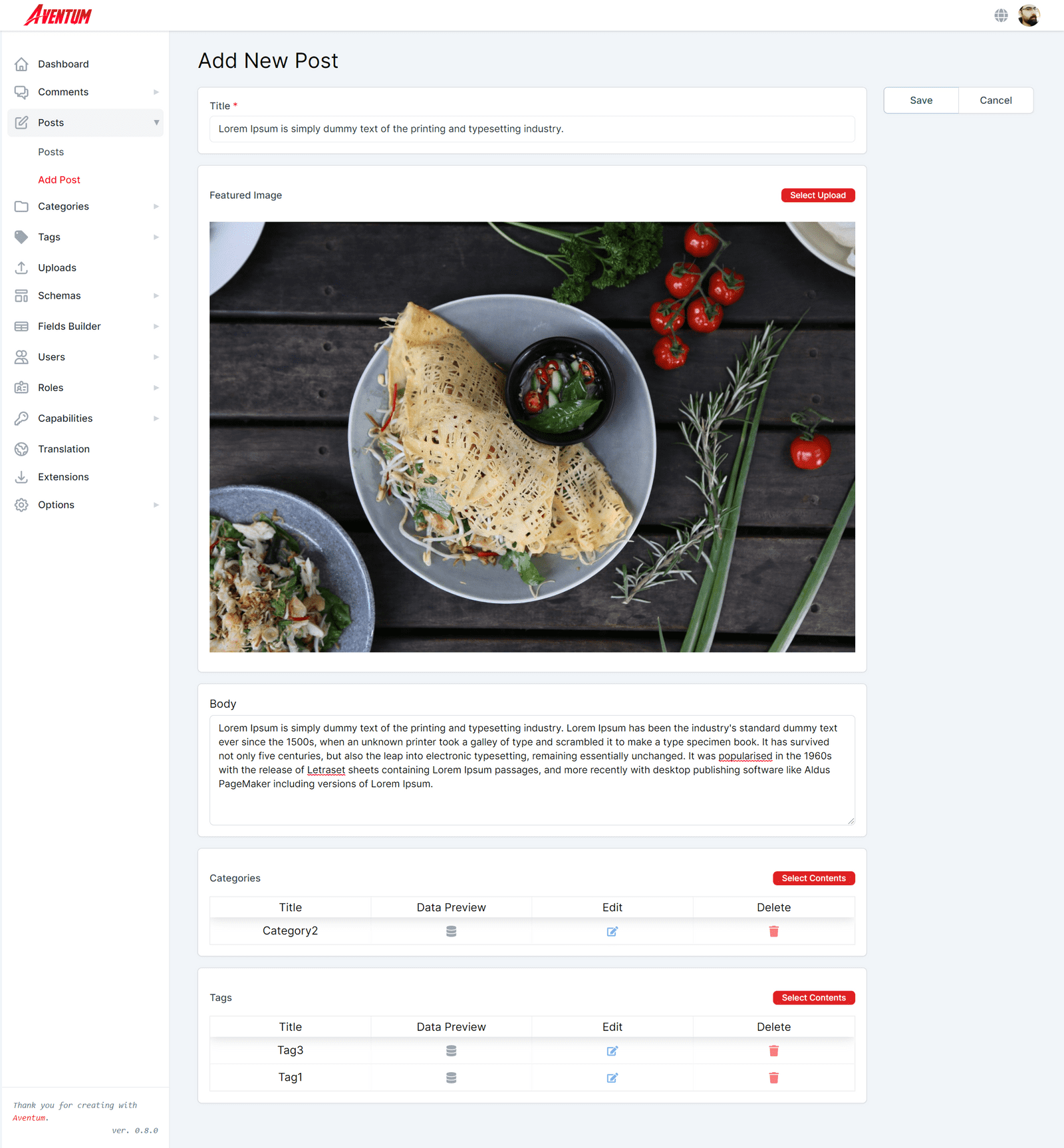 After creating some posts the posts list should look something like: