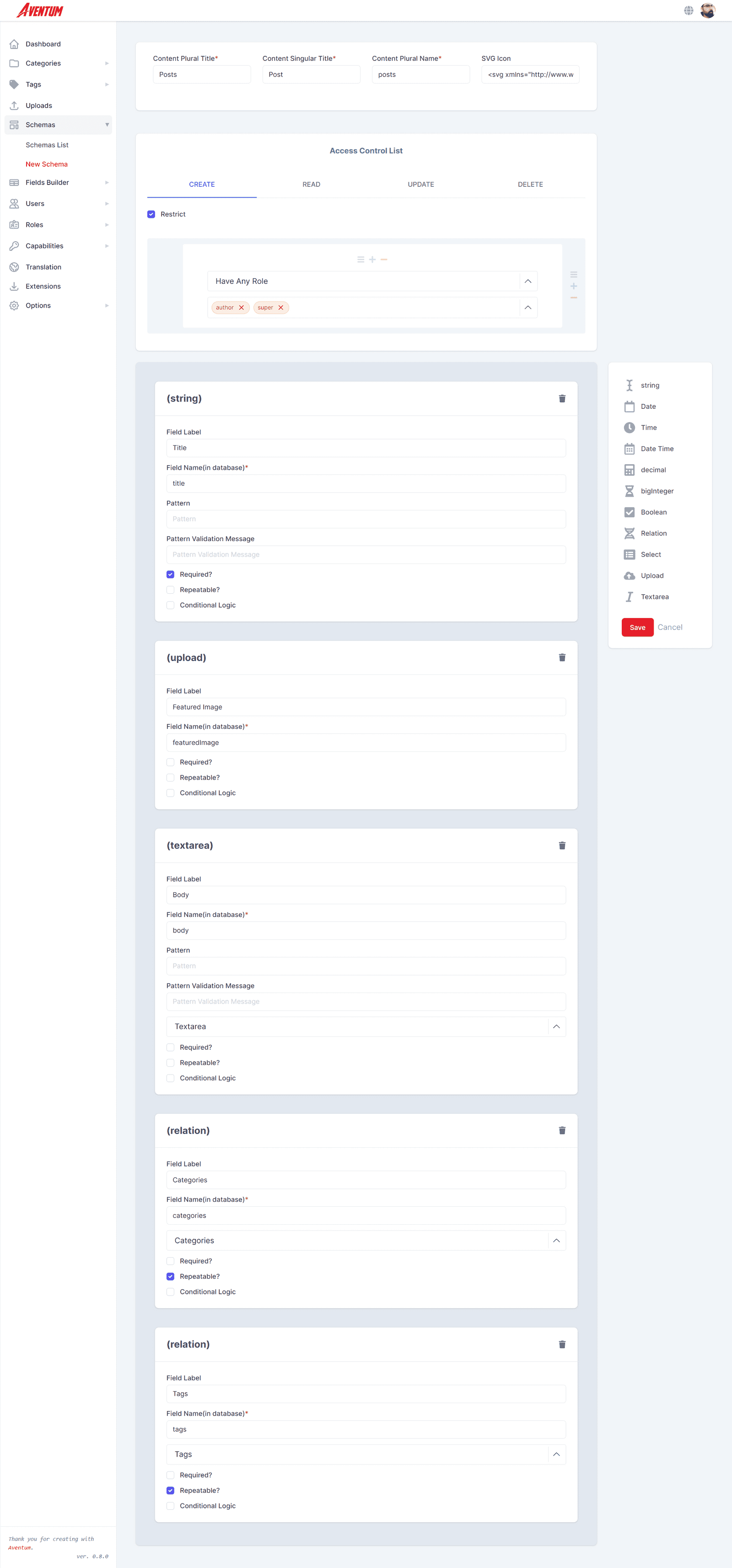 Click on the Save button to save the schema.